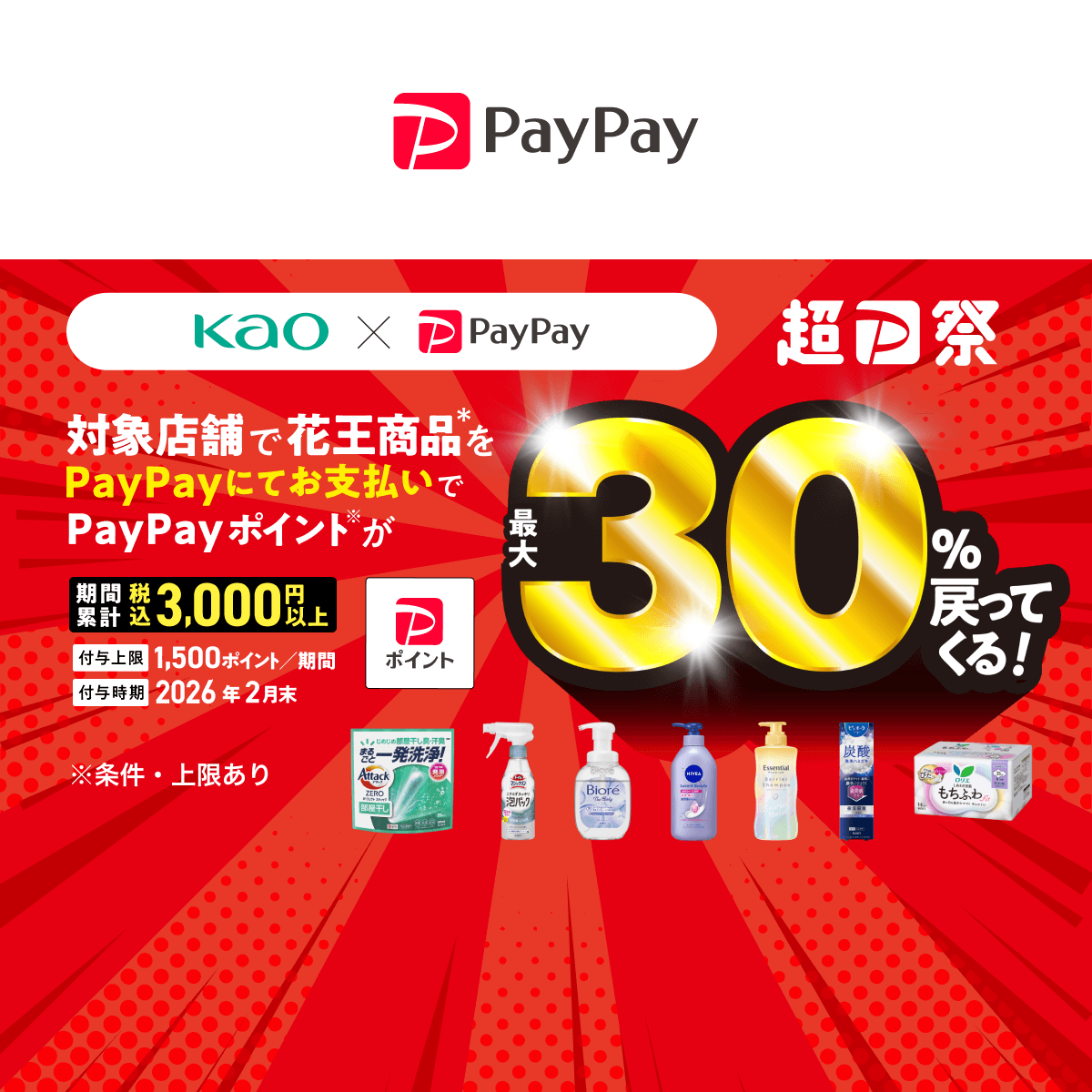 第12弾「花王商品の購入で最大30％戻ってくる」キャンペーン - キャッシュレス決済のPayPay